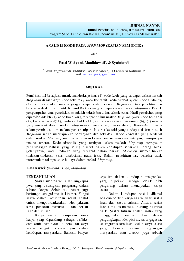(PDF) Analisis Kode Pada Mop-Mop (Kajian Semiotik)