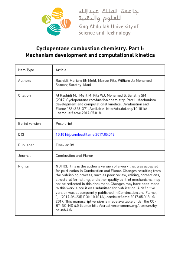(PDF) Cyclopentane combustion chemistry. Part I: Mechanism development ...