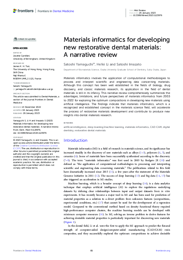 (PDF) Materials informatics for developing new restorative dental materials: A narrative review