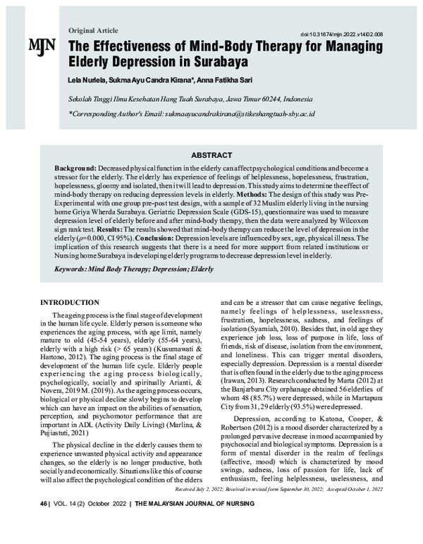 (PDF) The Effectiveness of Mind-Body Therapy for Managing Elderly ...