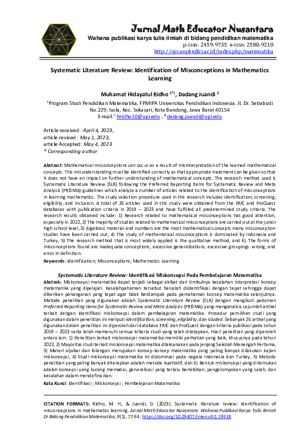 (PDF) Systematic literature review: Identification of misconceptions in mathematics learning