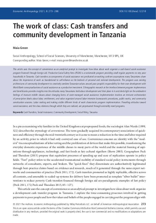 (PDF) The work of class: Cash transfers and community development in ...