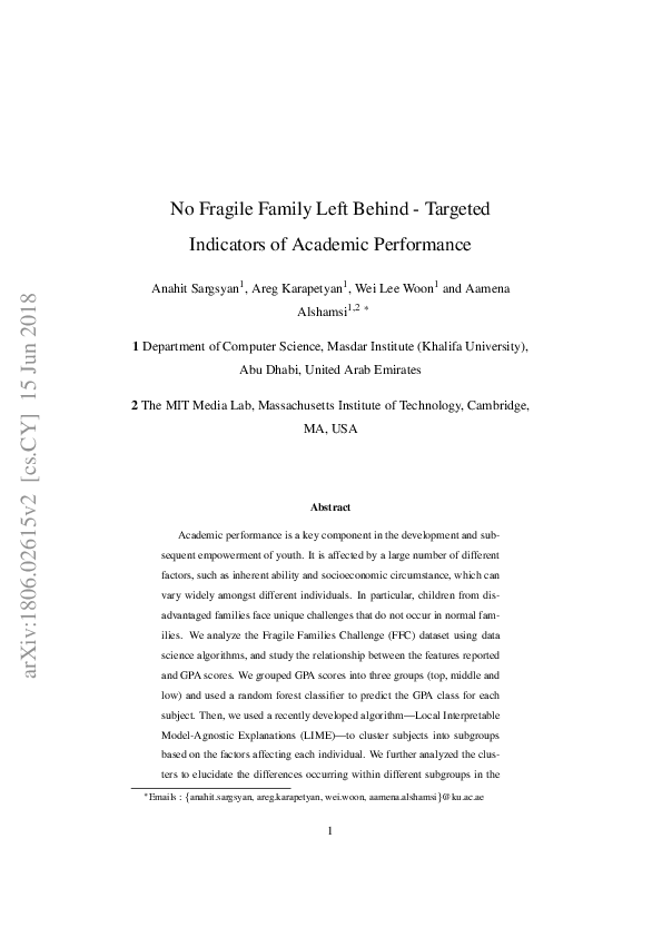 (PDF) No Fragile Family Left Behind - Targeted Indicators of Academic ...