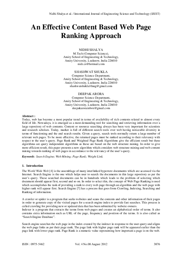 (PDF) An Effective Content Based Web Page Ranking Approach