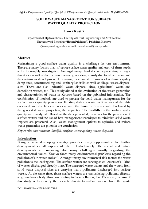 (PDF) Solid Waste Management for Surface Water Quality Protection