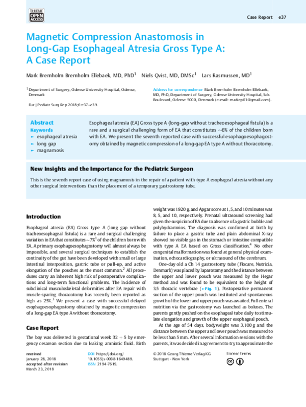 (PDF) Magnetic Compression Anastomosis in Long-Gap Esophageal Atresia ...