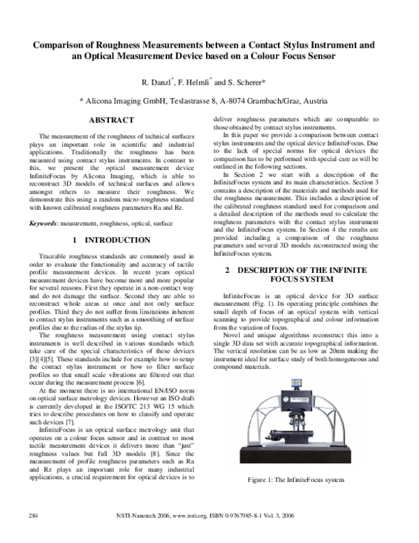 (PDF) Comparison of Roughness Measurements between a Contact Stylus ...