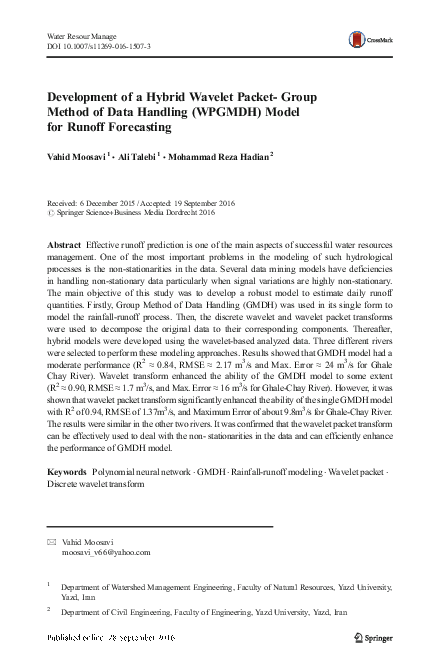 (PDF) Development of a Hybrid Wavelet Packet- Group Method of Data ...