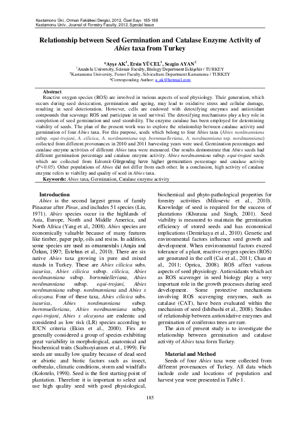 (PDF) Relationship between Seed Germination and Catalase Enzyme ...