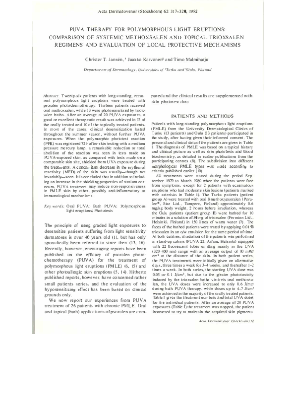 (PDF) PUVA therapy for polymorphous light eruptions: comparison of ...