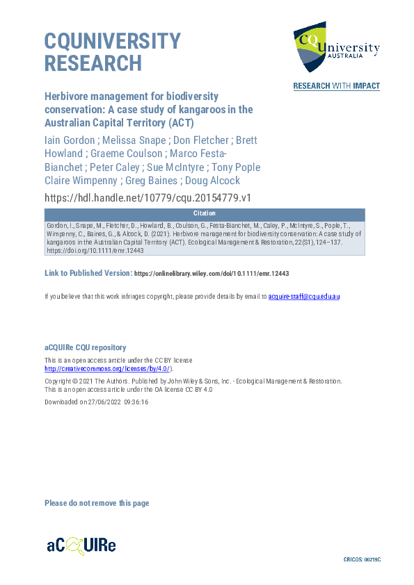 (PDF) Herbivore management for biodiversity conservation: A case study of kangaroos in the ...