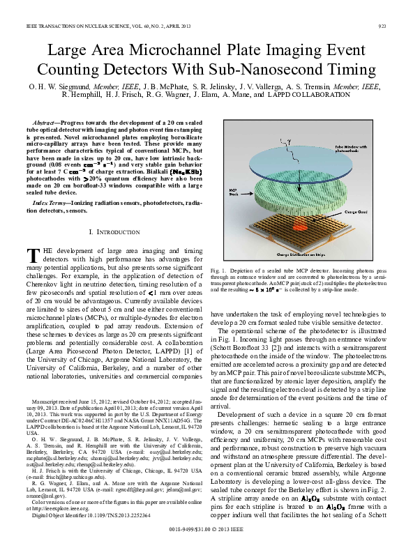 (PDF) Large Area Microchannel Plate Imaging Event Counting Detectors With Sub-Nanosecond Timing