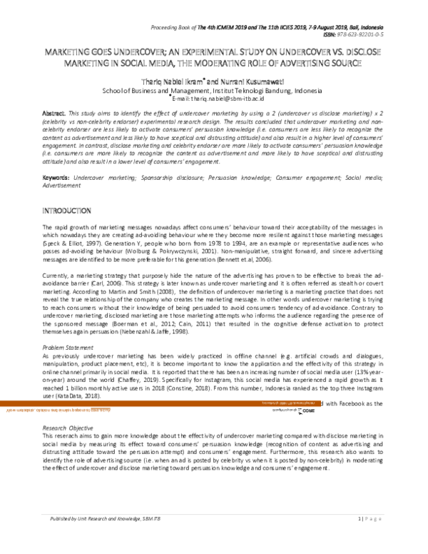(PDF) Marketing Goes Undercover; An Experimental Study on Undercover vs ...