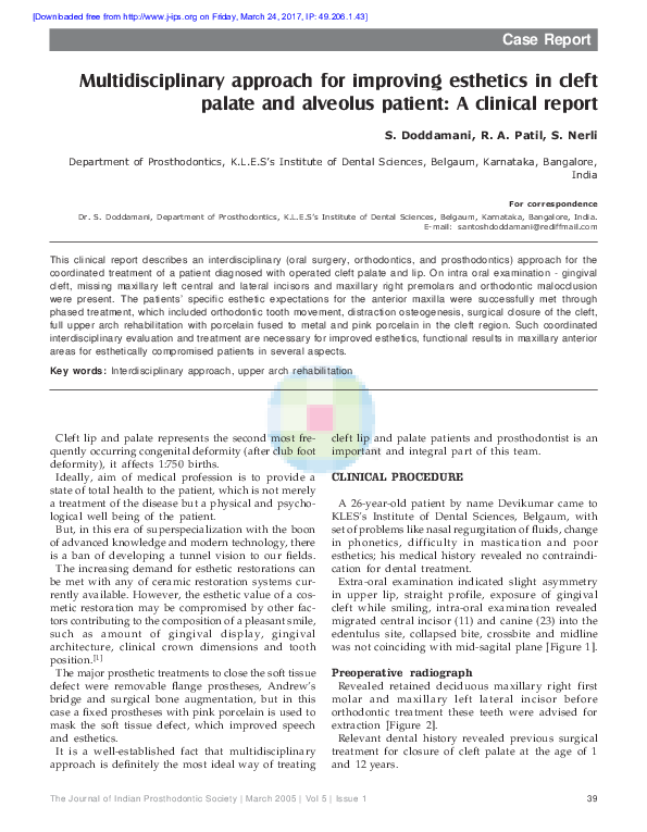 (PDF) Multidisciplinary approach for improving esthetics in cleft ...