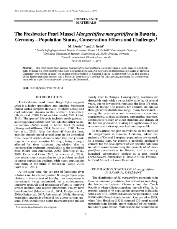 (PDF) The freshwater pearl mussel Margaritifera margaritifera in ...