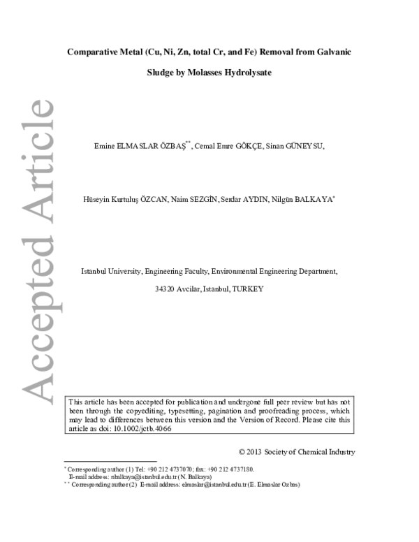 (PDF) Comparative metal (Cu, Ni, Zn, total Cr, and Fe) removal from ...