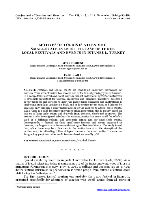 (PDF) Motives of tourists attending small-scale events: the case of ...