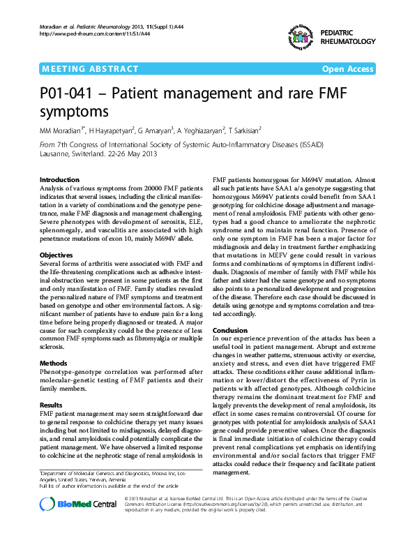 (PDF) P01-041 – Patient management and rare FMF symptoms