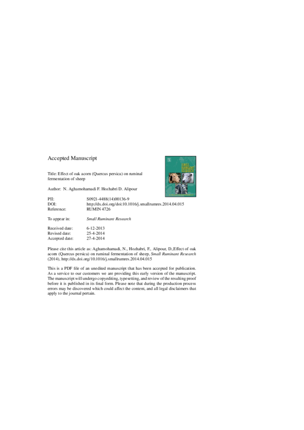 (PDF) Effect of oak acorn (Quercus persica) on ruminal fermentation of ...