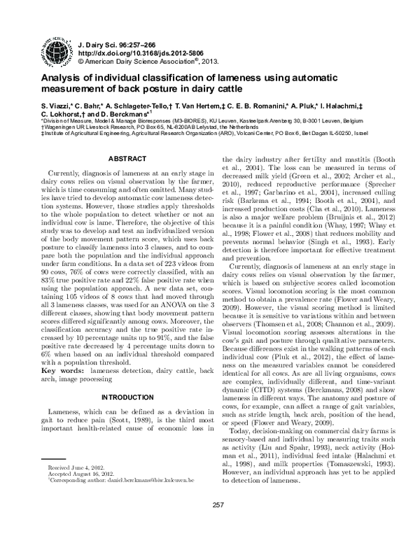(PDF) Analysis of individual classification of lameness using automatic measurement of back ...