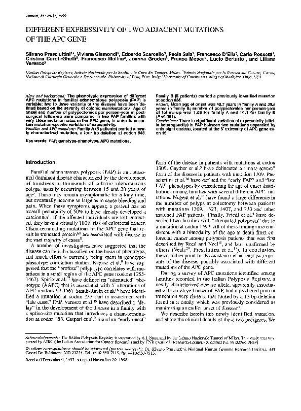 (PDF) Different Expressivity of two Adjacent Mutations of the APC Gene