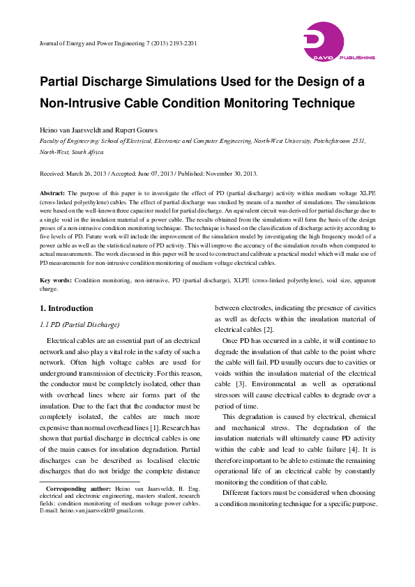 (PDF) Partial discharge simulations used for the design of a non-intrusive cable condition ...