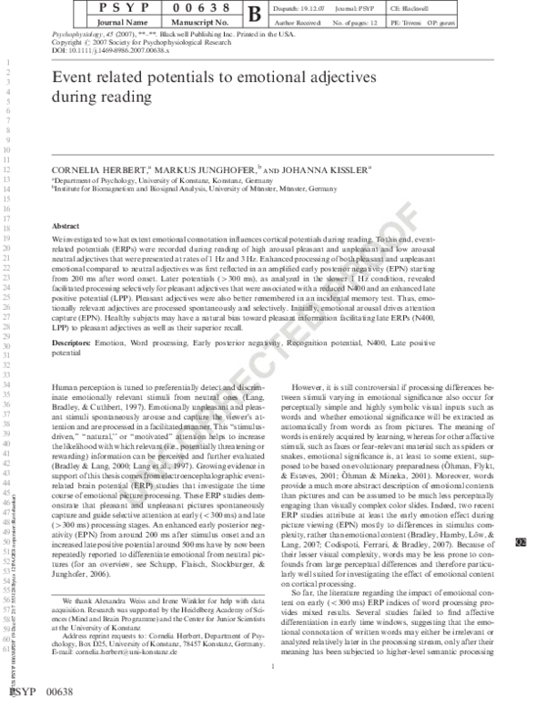 (PDF) Event related potentials to emotional adjectives during reading