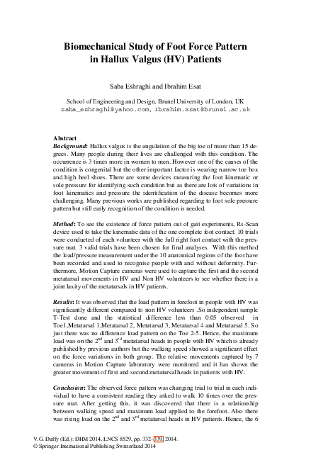 (PDF) Biomechanical Study of Foot Force Pattern in Hallux Valgus (HV ...