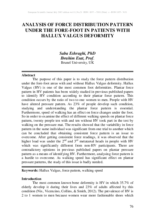 (PDF) Analysis of Force Distribution Pattern Under the Fore-Foot in ...