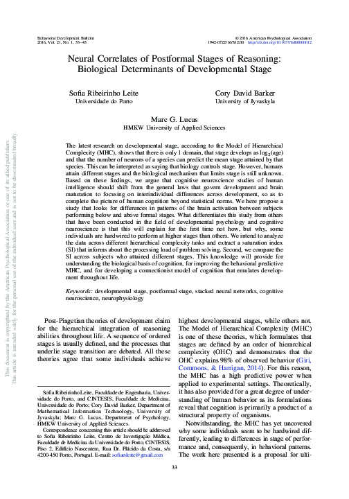 (PDF) Neural correlates of postformal stages of reasoning: Biological ...