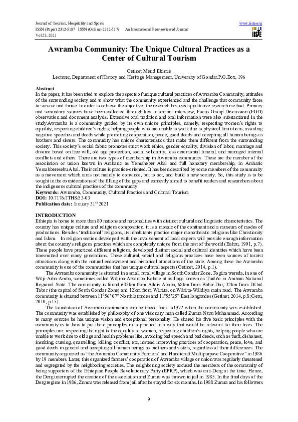 (PDF) Awramba Community: The Unique Cultural Practices as a Center of ...