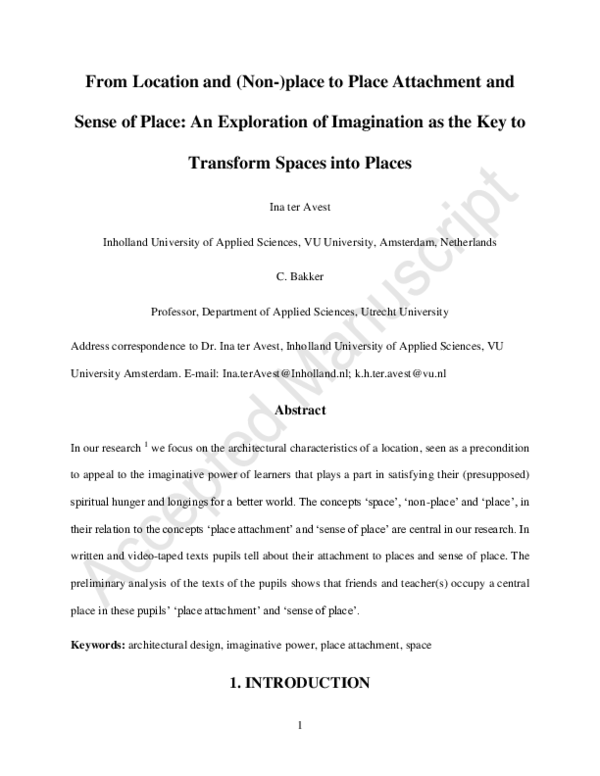 (PDF) From Location and (Non-)Place to Place Attachment and Sense of ...