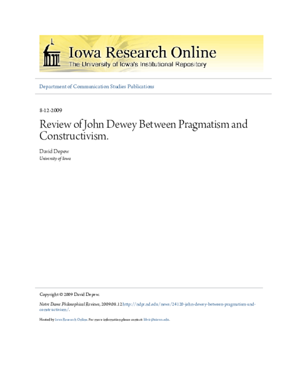 (PDF) Review of John Dewey Between Pragmatism and Constructivism