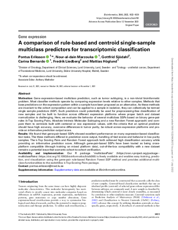 (PDF) A comparison of rule-based and centroid single-sample multiclass predictors for ...