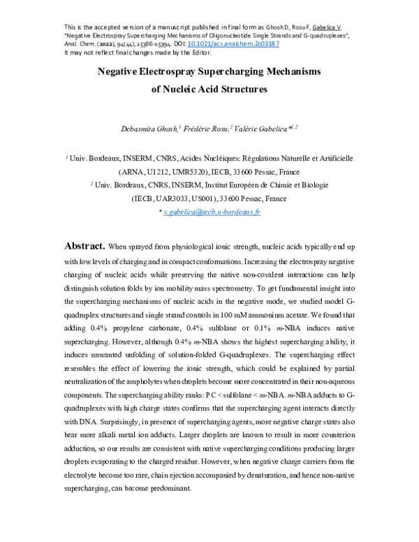 (PDF) Negative Electrospray Supercharging Mechanisms of Nucleic Acid Structures