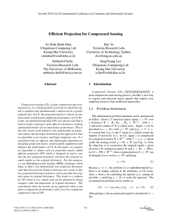 (PDF) Efficient Projection for Compressed Sensing