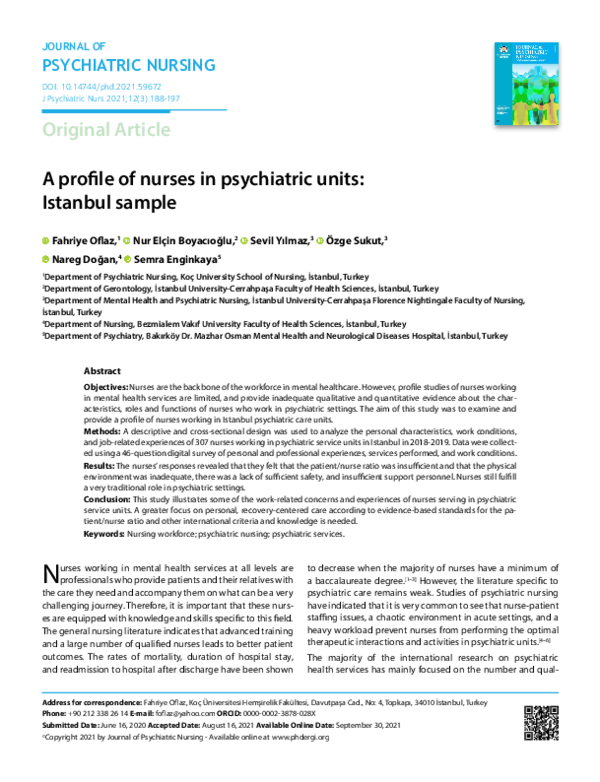 (PDF) The profile of nurses in psychiatric units: Istanbul sample