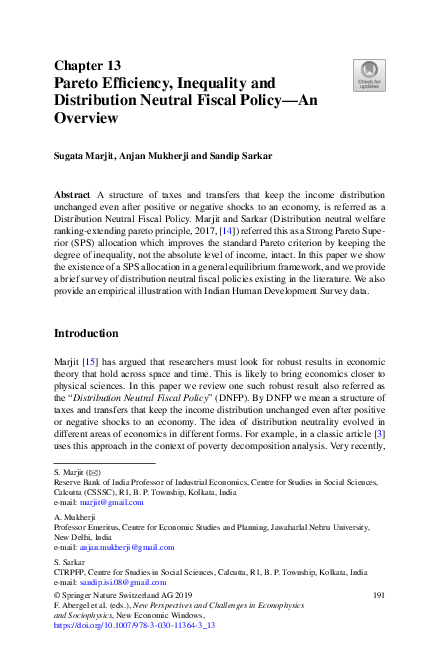(PDF) Pareto Efficiency, Inequality and Distribution Neutral Fiscal ...