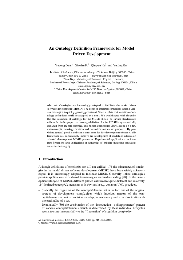 (PDF) An Ontology Definition Framework for Model Driven Development