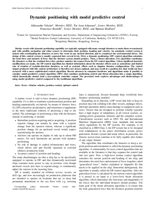 (PDF) Dynamic Positioning With Model Predictive Control
