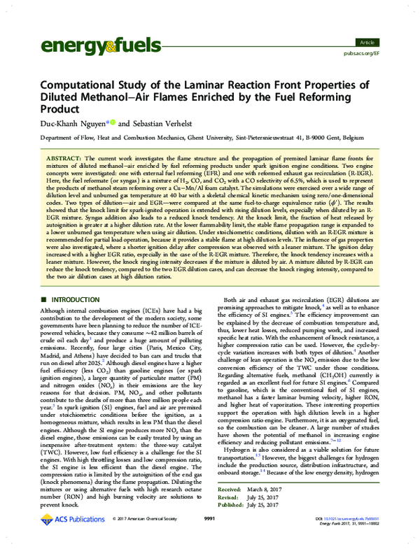(PDF) Computational Study of the Laminar Reaction Front Properties of Diluted Methanol–Air ...