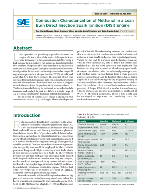 (PDF) Combustion Characterization of Methanol in a Lean Burn Direct Injection Spark Ignition ...