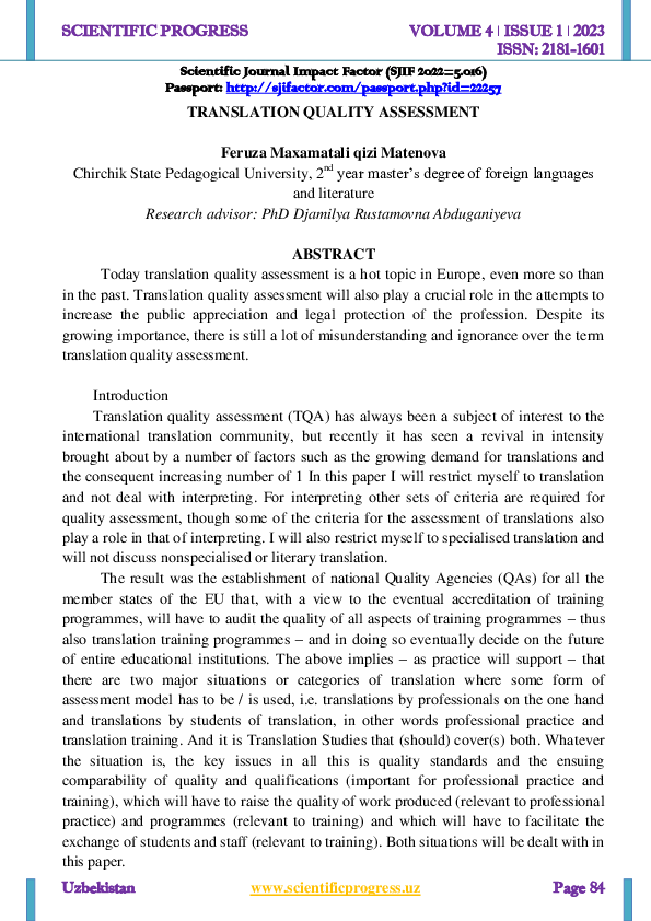 (PDF) Translation Quality Assessment