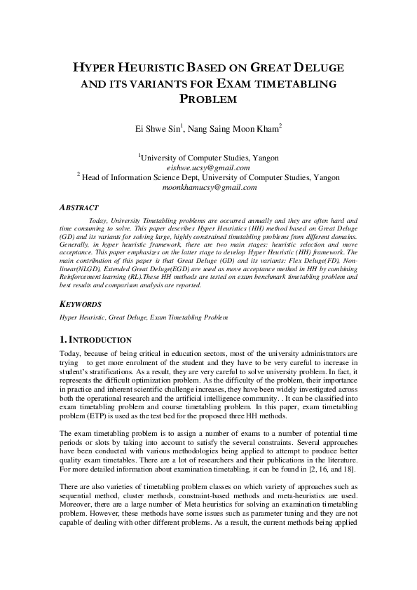 (PDF) Hyper Heuristic Based on Great Deluge and its Variants for Exam ...