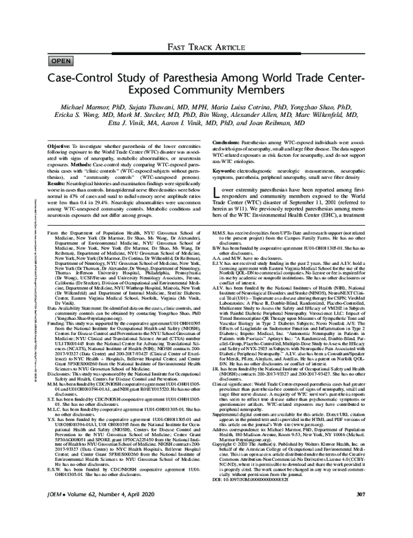(PDF) Case-Control Study of Paresthesia Among World Trade Center ...