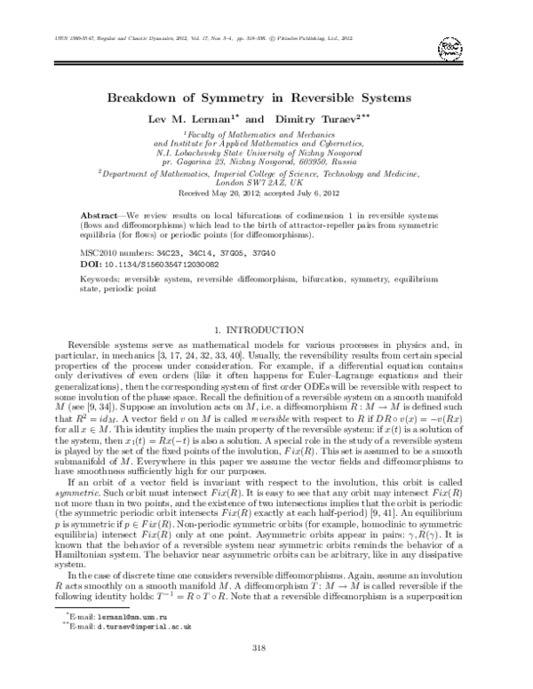 (PDF) Breakdown of symmetry in reversible systems
