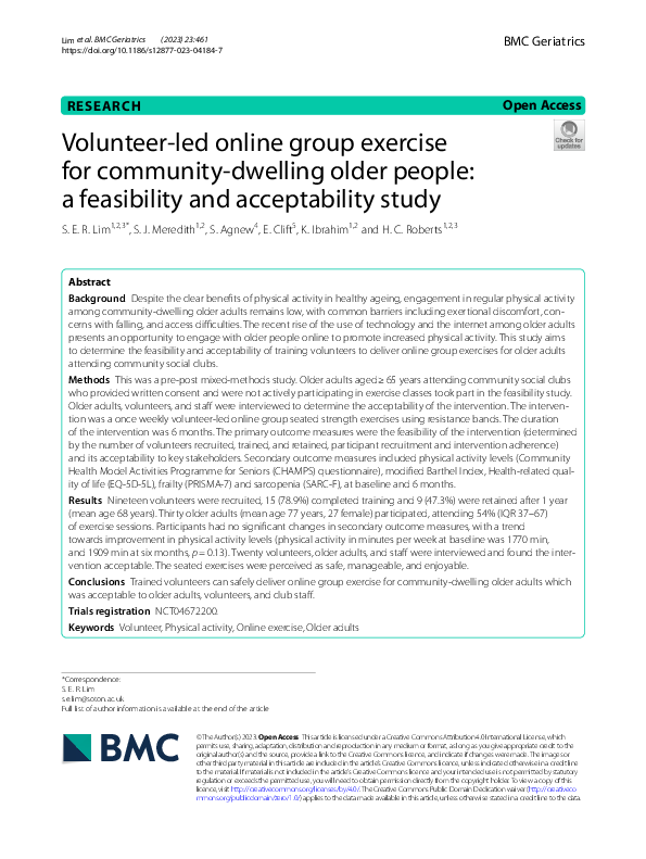 (PDF) Volunteer-led online group exercise for community-dwelling older ...