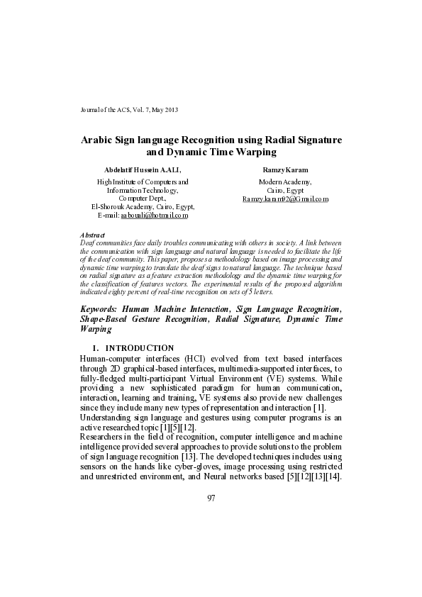 (PDF) Arabic Sign Language Recognition Using Radial Signature and ...