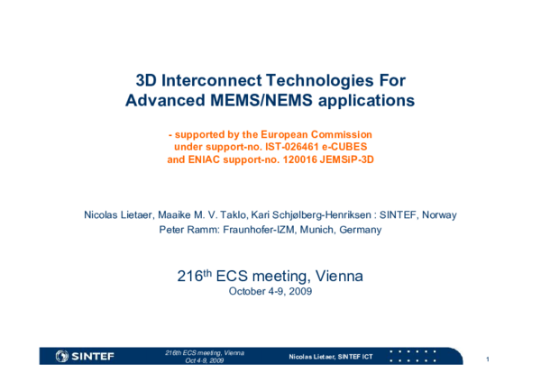 (PDF) 3D interconnect technologies for advanced MEMS/NEMS applications