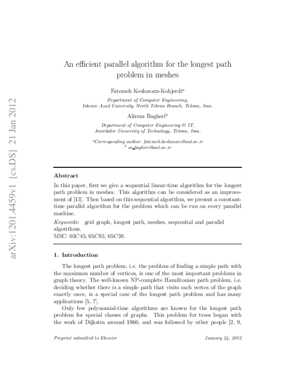 (PDF) An efficient parallel algorithm for the longest path problem in ...